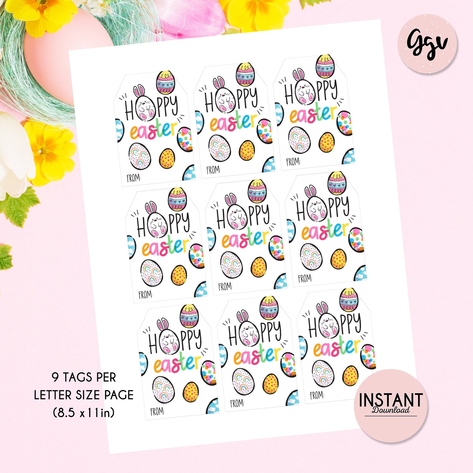 Hoppy Easter Bunny Printable Tags Easter Basket Gift Tags - Etsy