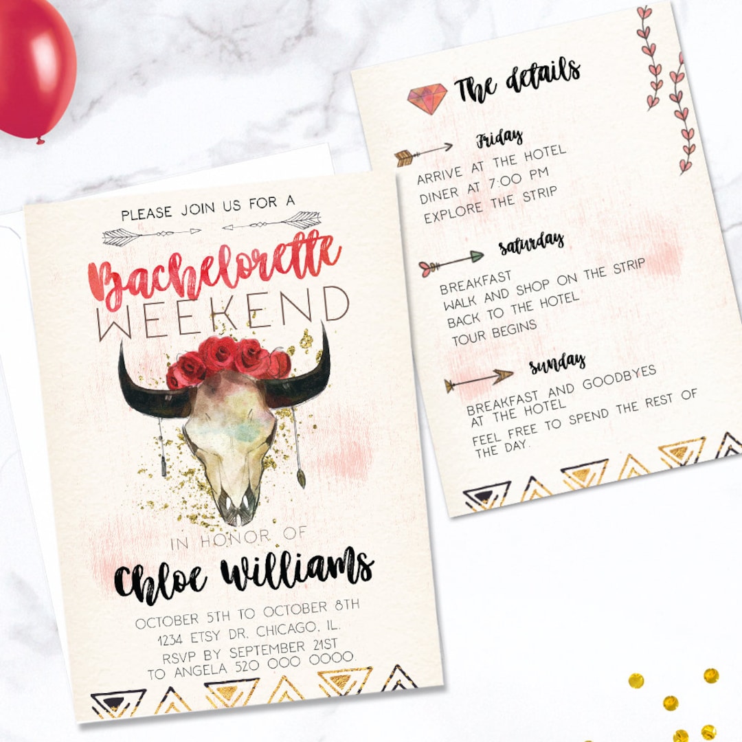 Boho Bachelorette Invitation: Bull Skull Tribal Design (PDF) - Etsy