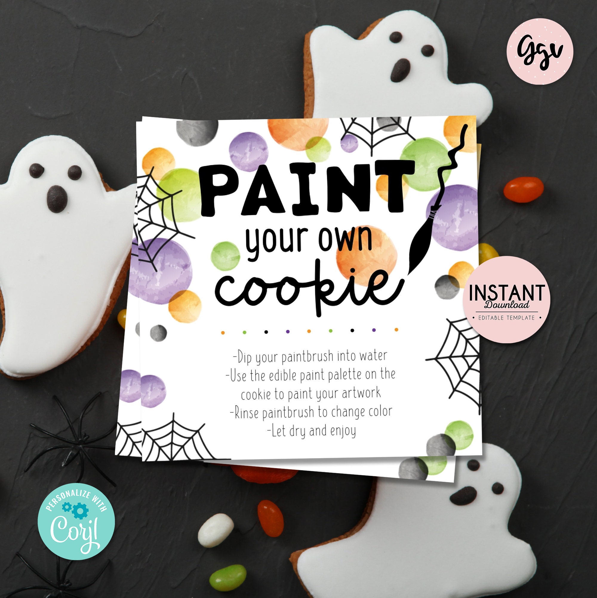 Halloween Paint Your Own Cookie Tag: Editable PYO Template (digital ...