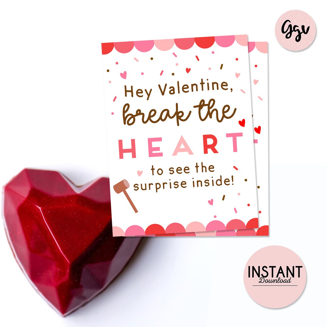 Valentine Breakable Heart Printable Tags, Chocolate Heart Gift Tag ...