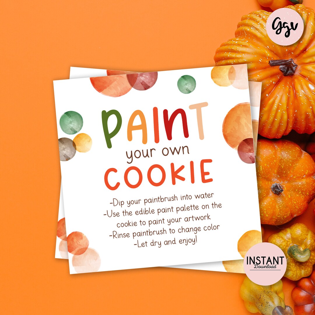 Fall PYO Cookie Tag, Printable Thanksgiving Paint Your Own Tag, Cookie ...