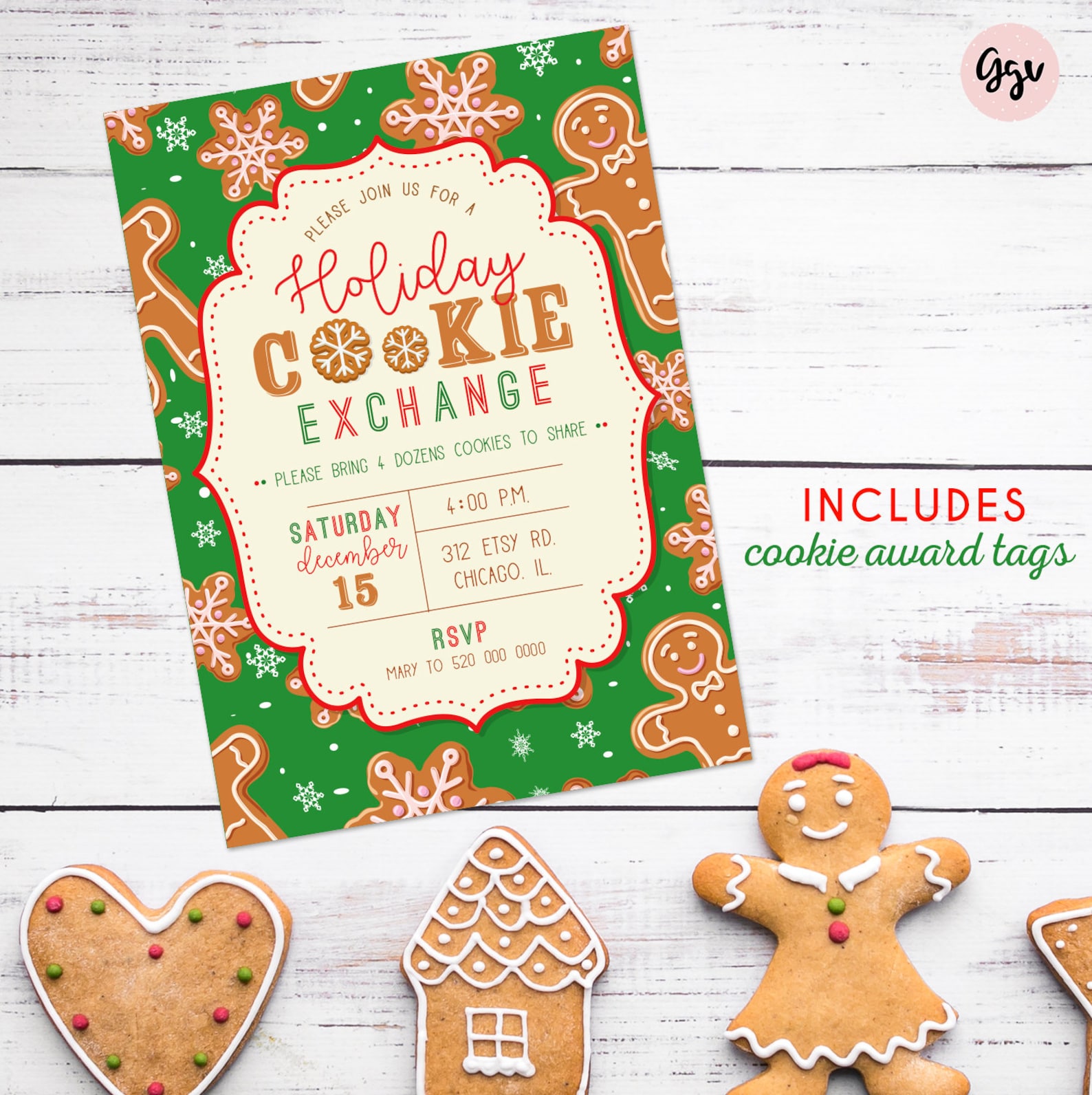 Printable Christmas Cookie Exchange Invitation & Award Tags (digital ...