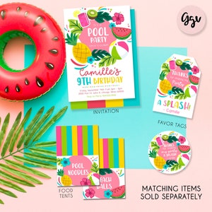 Tropical Pool Party Food Labels, Pool Party Decor, Pineapple, Editable ...