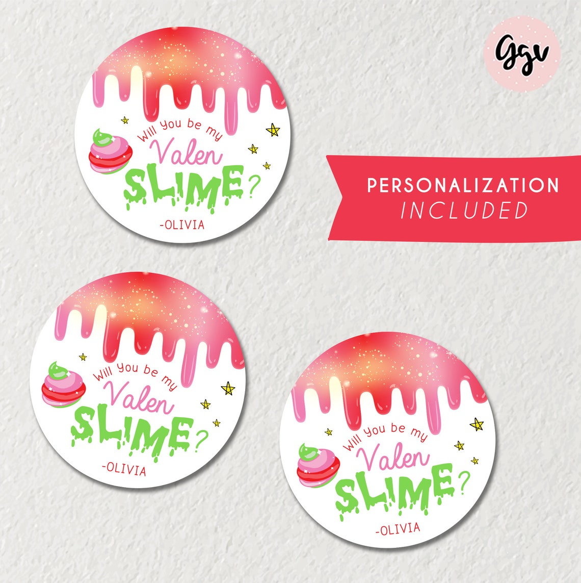 Valentine's Day Slime Tags Valen-slime Day Stickers - Etsy