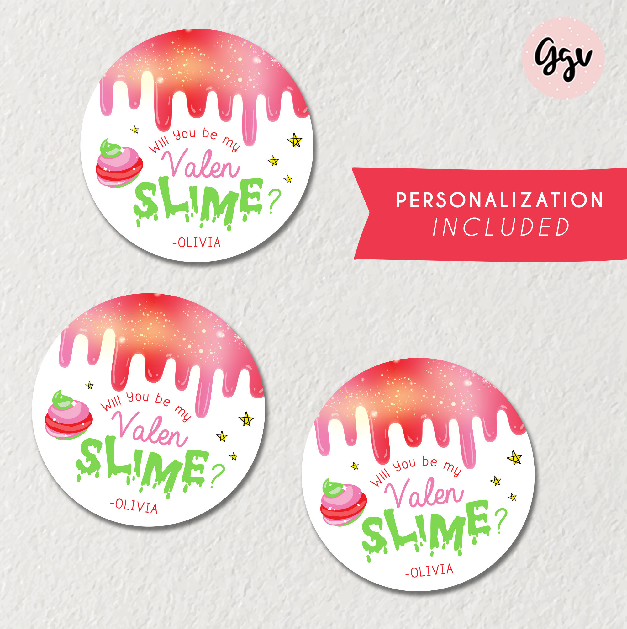 Valentine's Day Slime Tags Valen-slime Day Stickers - Etsy