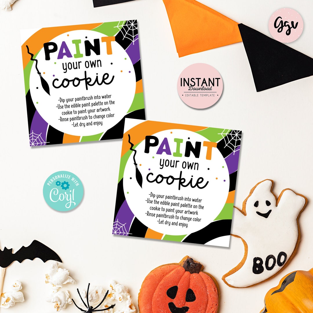 Halloween Paint Your Own Cookie Tag: Editable PYO Instructions (digital ...