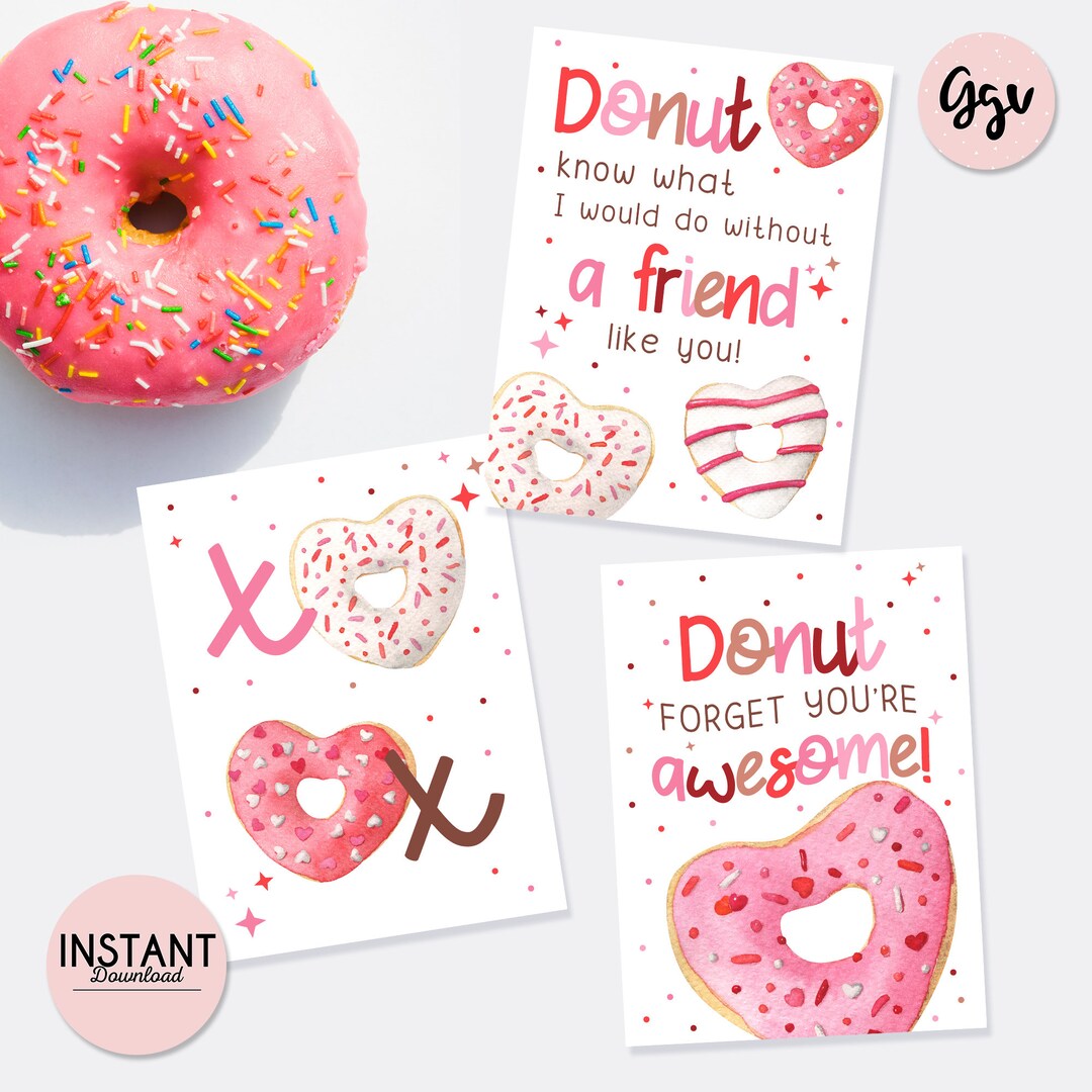 Donut Valentine's Day Printable Tags, Heart Shaped (digital Download ...