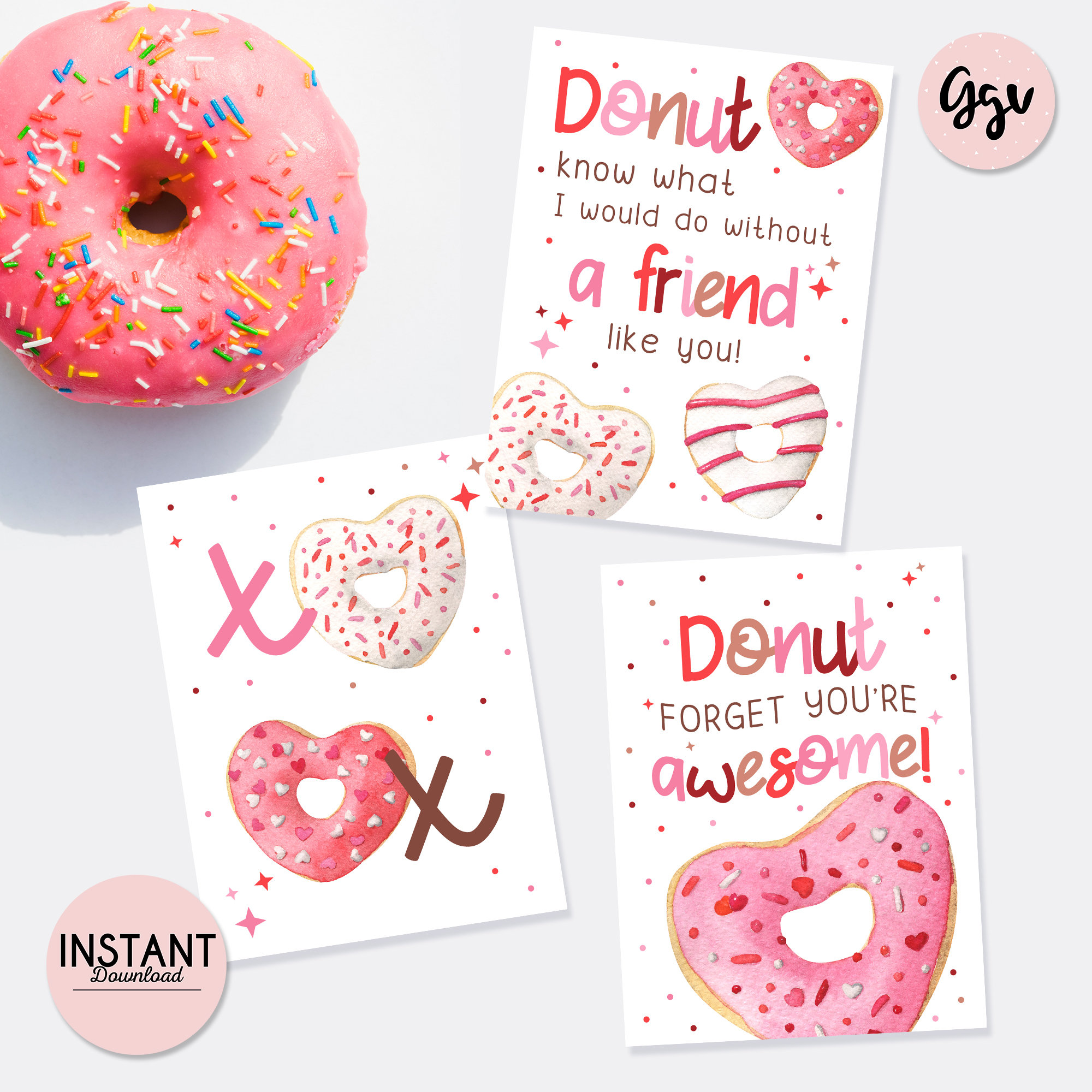 Donut Valentine's Day Printable Tags Heart Shaped Donuts | Etsy