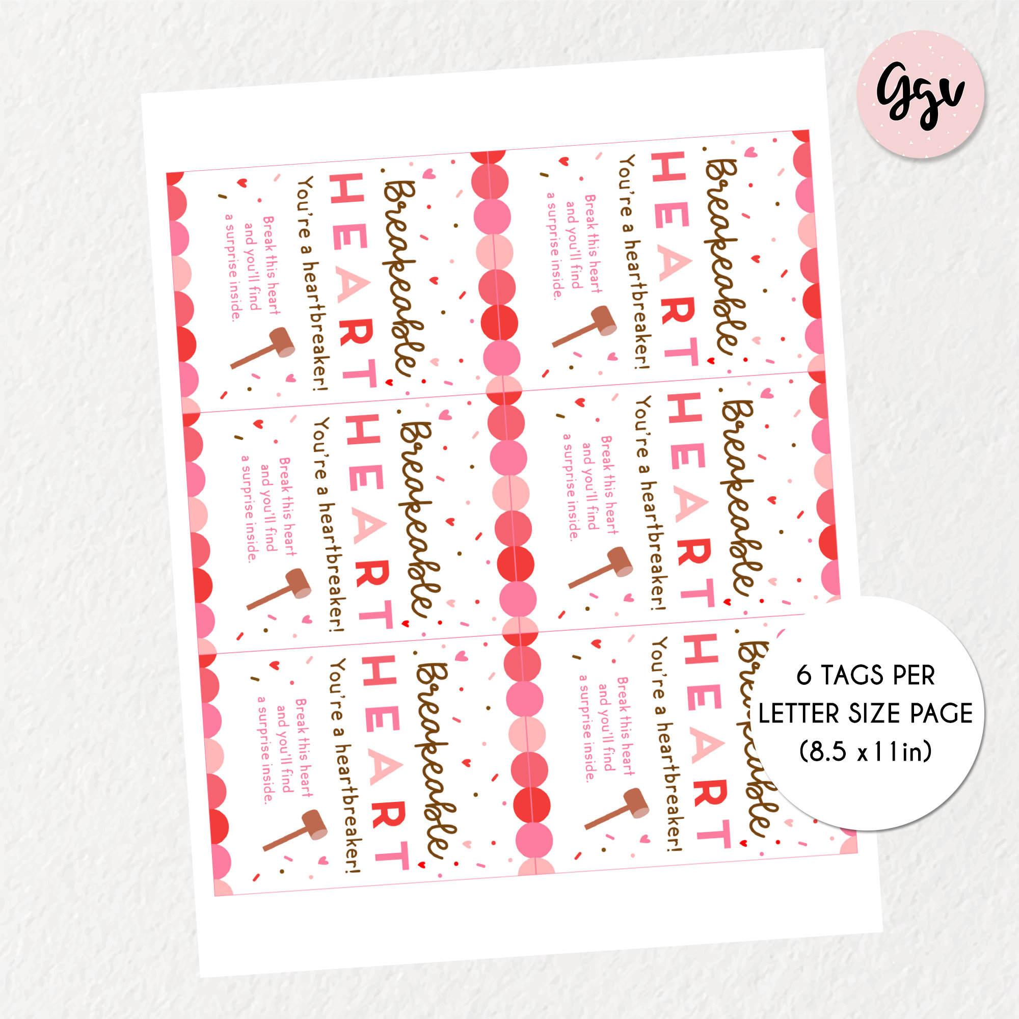 Valentine Breakable Heart Printable Tags Chocolate Heart Gift - Etsy