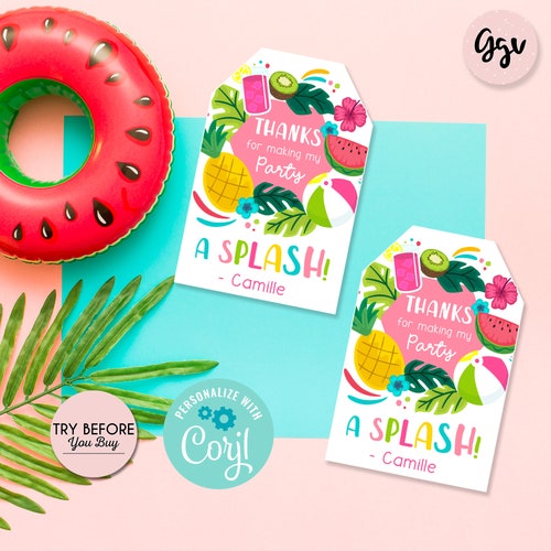 Printable Summer Party Gift Tags Beach Birthday Thank You - Etsy