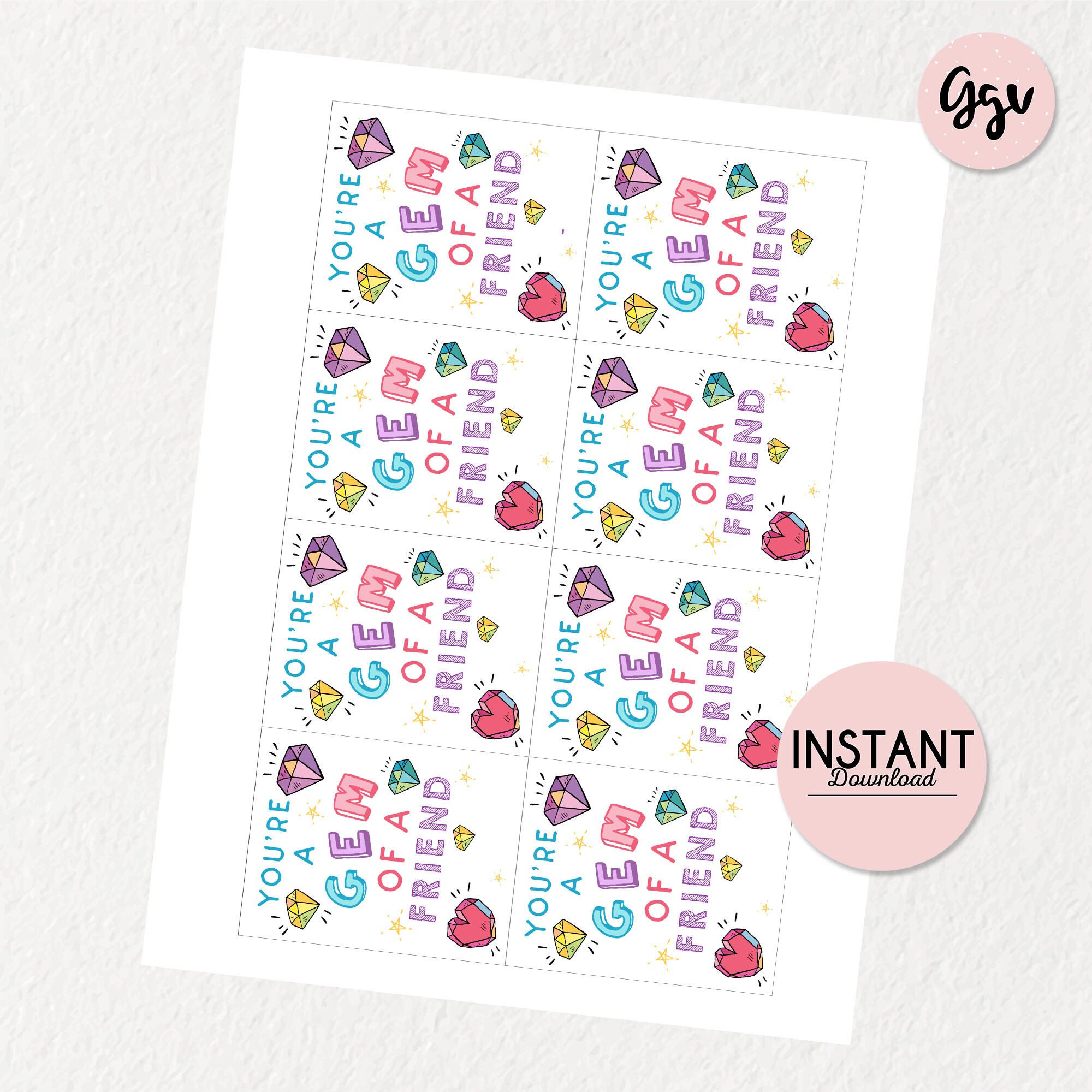 Gem of a Friend Valentine's Tag School Valentine's - Etsy