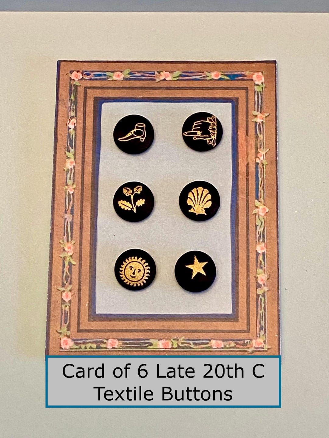 Card of 6 20th Century Fabric Textile Buttons NBS Small Black Fabric W ...