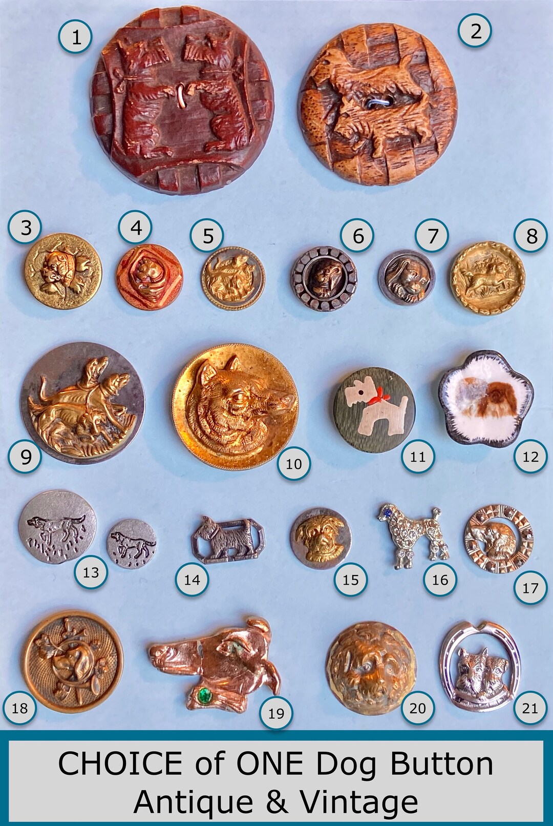 CHOICE of ONE Antique or Vintage Dog Button NBS Small Medium or Large ...