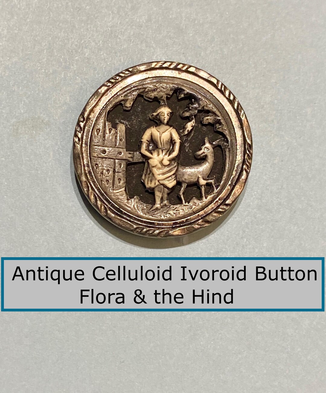 Antique 19th Century Celluloid Ivoroid Button NBS Medium Flora and the ...