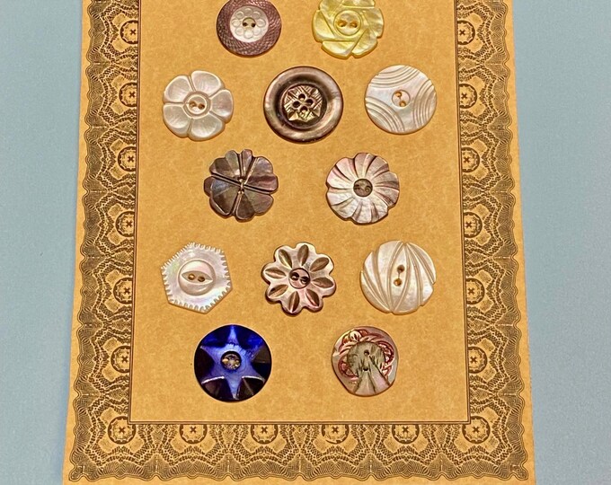 Card of 12 Antique NBS Small Pearl Buttons Ready to Frame NBS Medium #3 ...