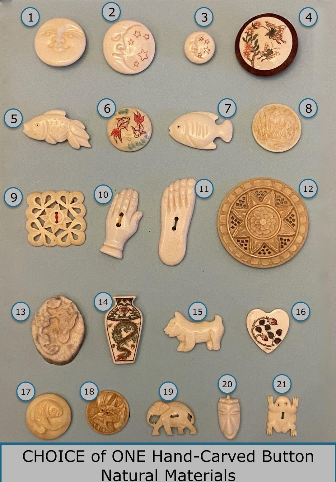 CHOICE of ONE Mostly Late 20th Century Hand-carved Button Natural ...