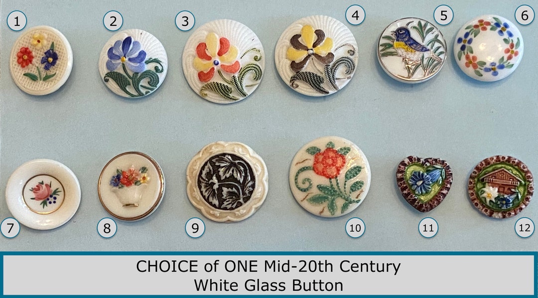 CHOICE of ONE Mid-20th Century White Glass Button NBS Medium Flowers ...