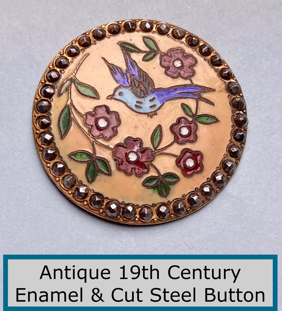 Lovely Enamel Bird NBS Large Button Antique 19th Century - Etsy