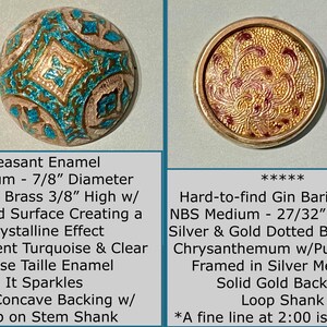 CHOICE of ONE Enamel Button NBS Medium or Large Gin Bari Enamel Peasant ...