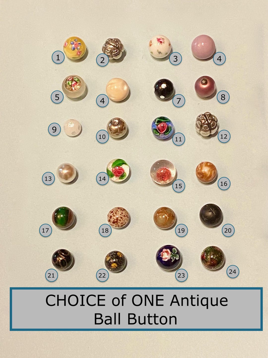 CHOICE of ONE Antique Ball Button NBS Small Glass Porcelain Metal ...
