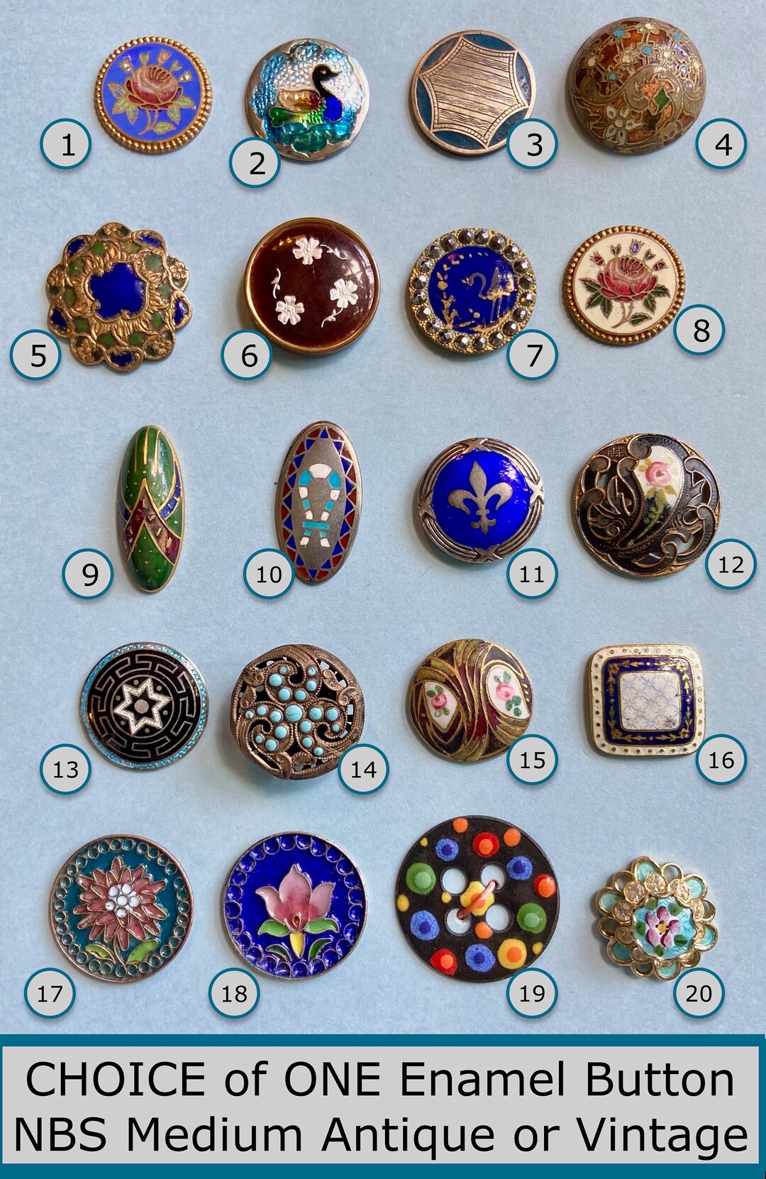 CHOICE of ONE Enamel NBS Medium Button Deccan Fleur-de-lis Calico ...