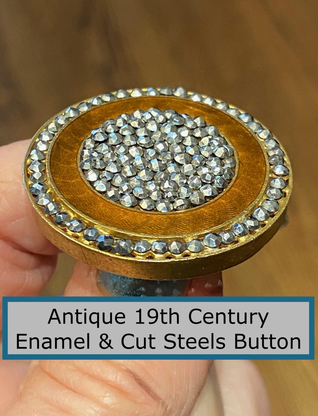 Gorgeous Antique 19th Century Enamel & Cut Steel Button NBS Large Super ...