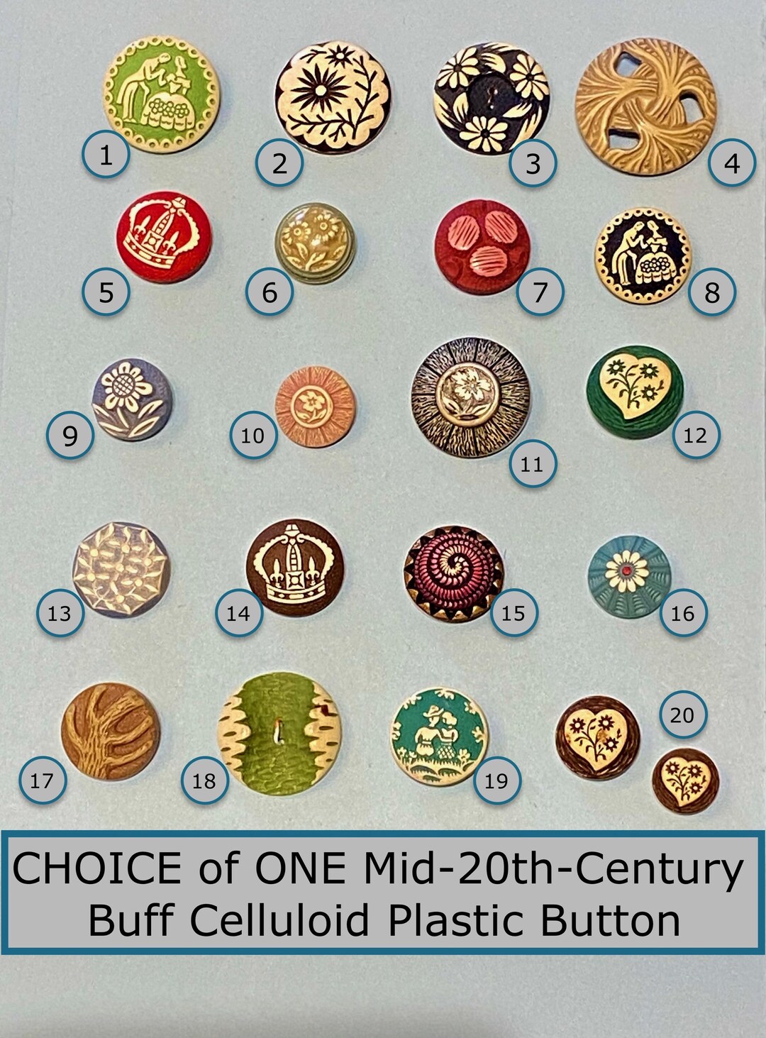 CHOICE of ONE Mid-20th Century Celluloid Buff Button NBS Small Medium ...