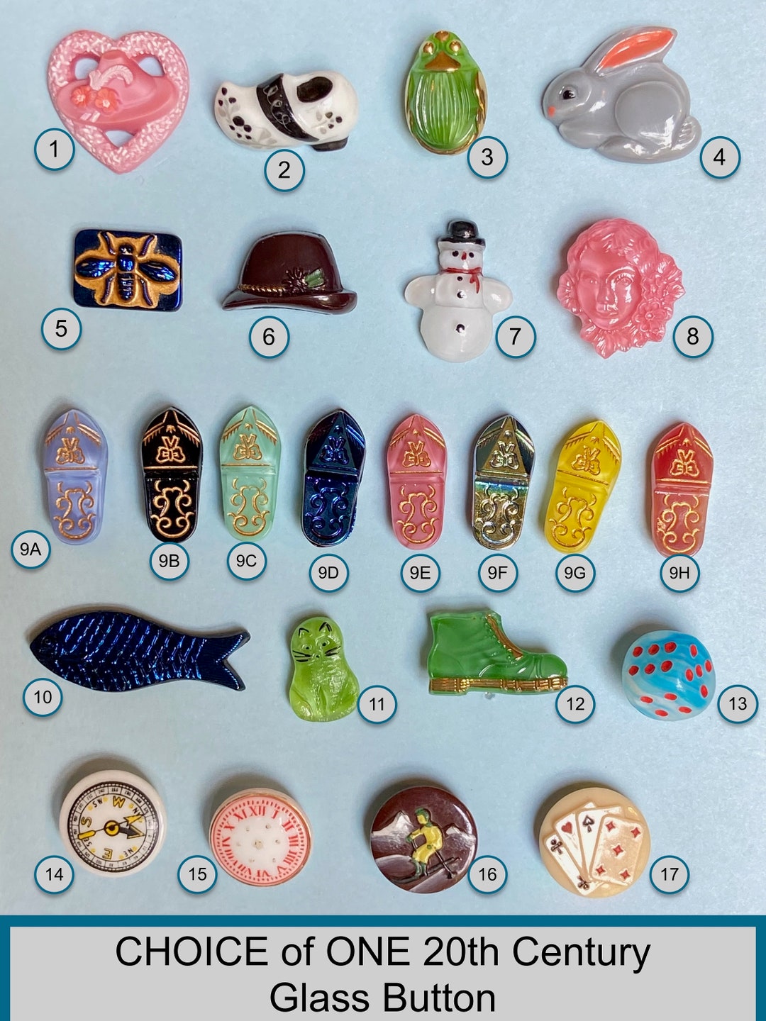 CHOICE of ONE 20th Century Glass Button NBS Small Medium or Large Fish ...