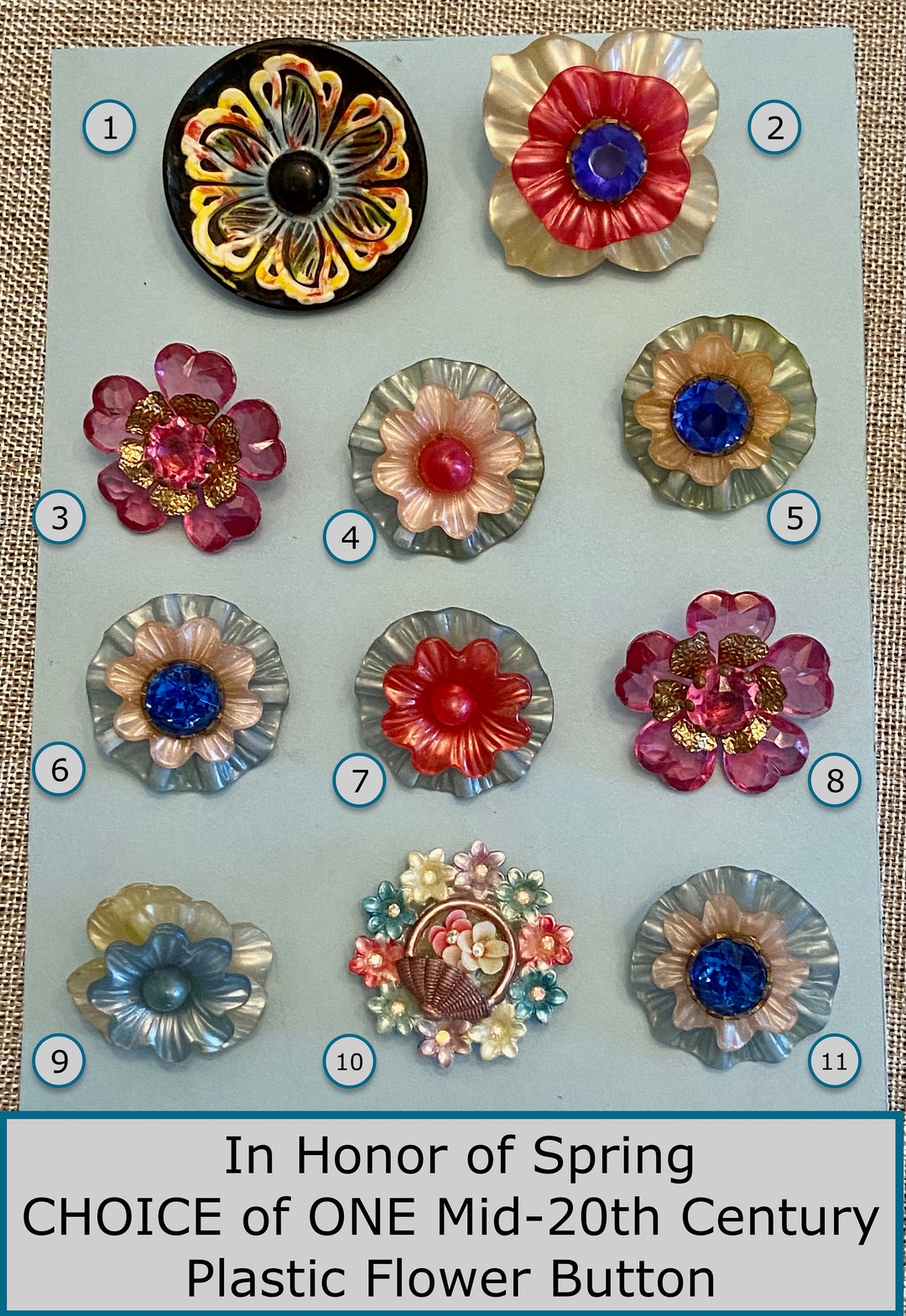 CHOICE of ONE Plastic Flower Button Mid-20th Century Vintage NBS Medium ...