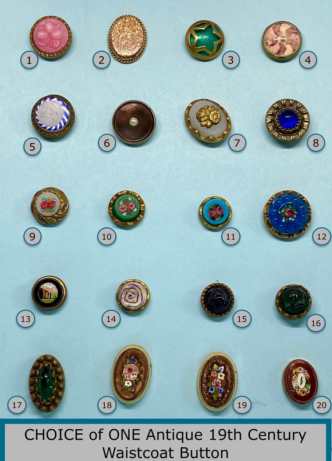 CHOICE of ONE Antique 19th Century Waistcoat Button NBS Small Micro ...