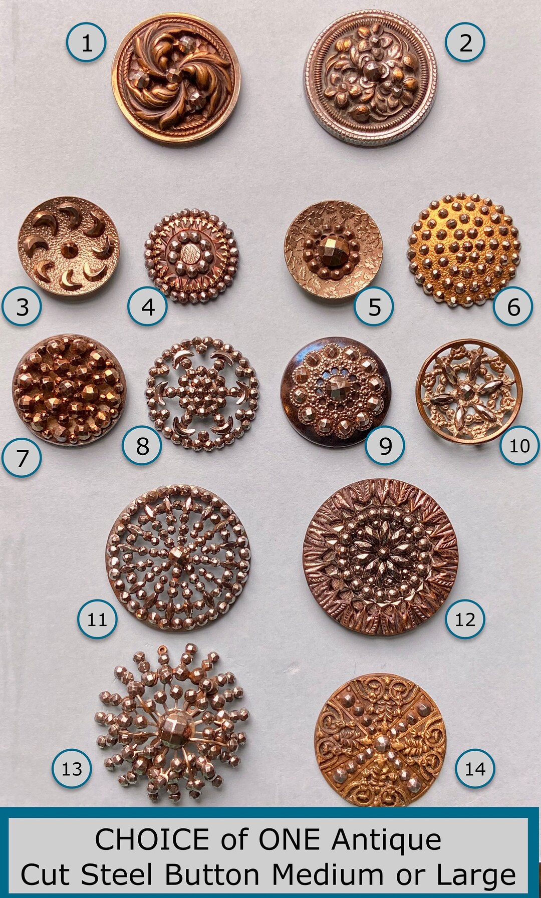 CHOICE of ONE Cut Steel Button Antique 19th Century NBS Medium & Large ...