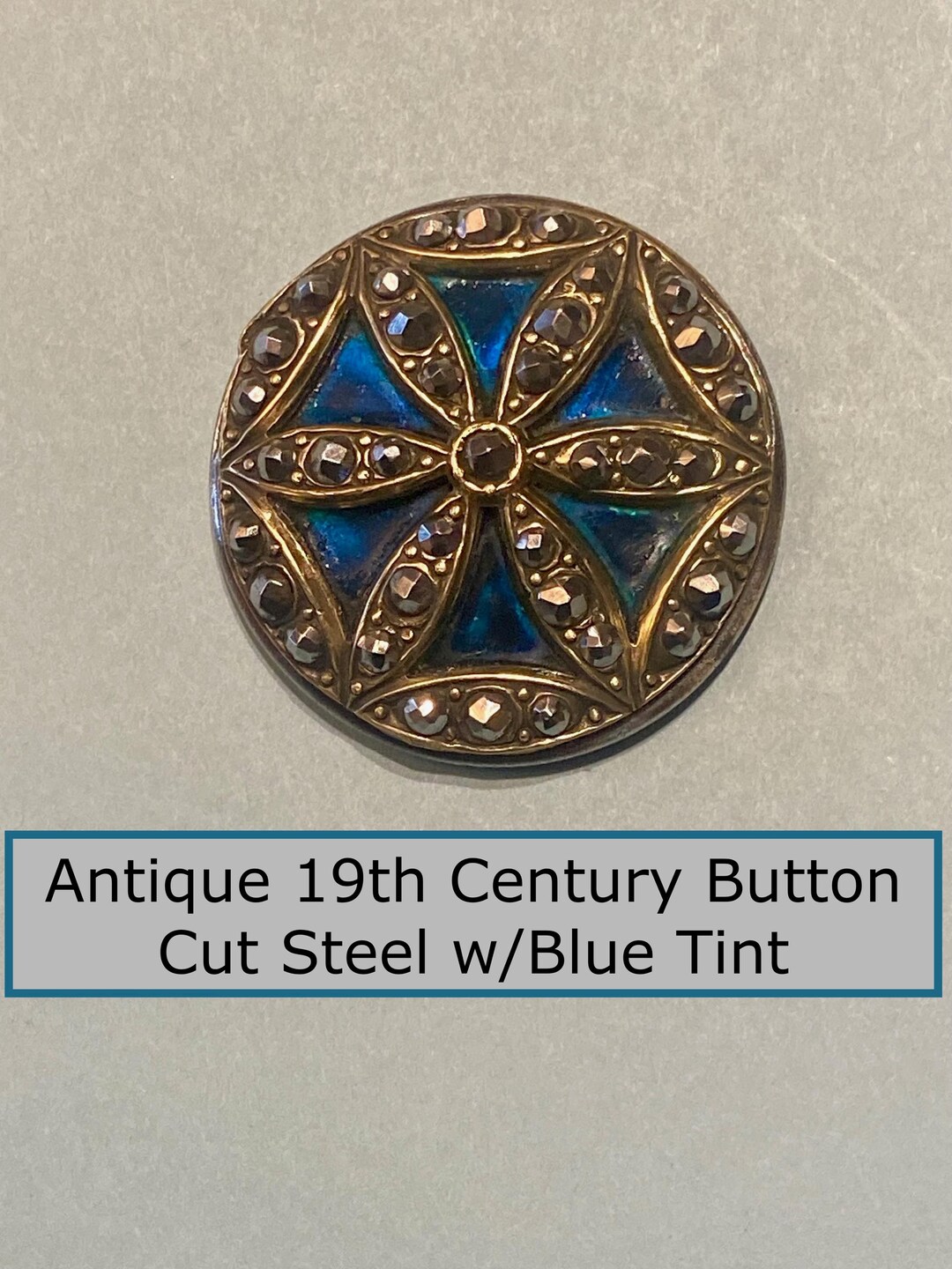 Antique Cut Steel W/blue Tint Button NBS Large - Etsy