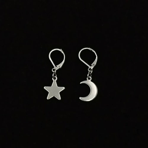 Thread Moon Star Earrings Mismatched Threader Celestial Thread - Etsy Australia