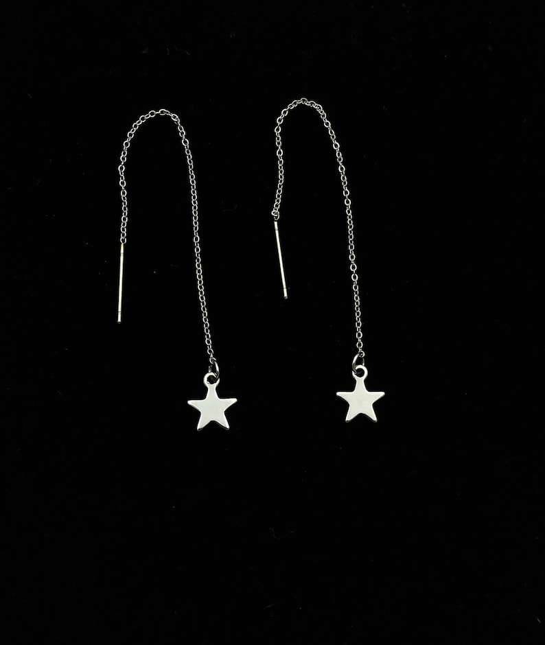 Thread Moon Star Earrings Mismatched Threader Celestial Thread - Etsy