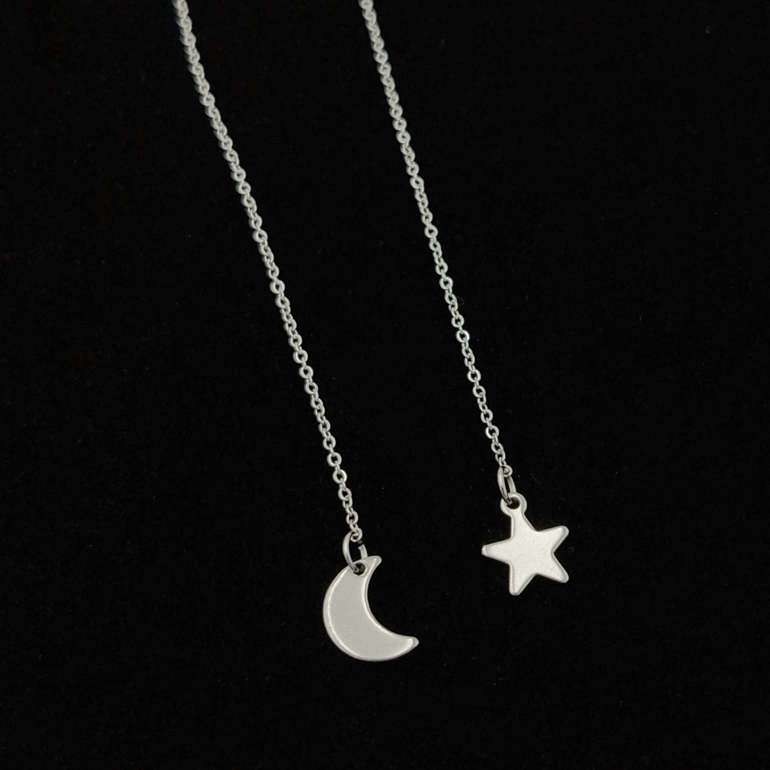 Thread Moon Star Earrings Mismatched Threader Celestial Thread - Etsy Australia