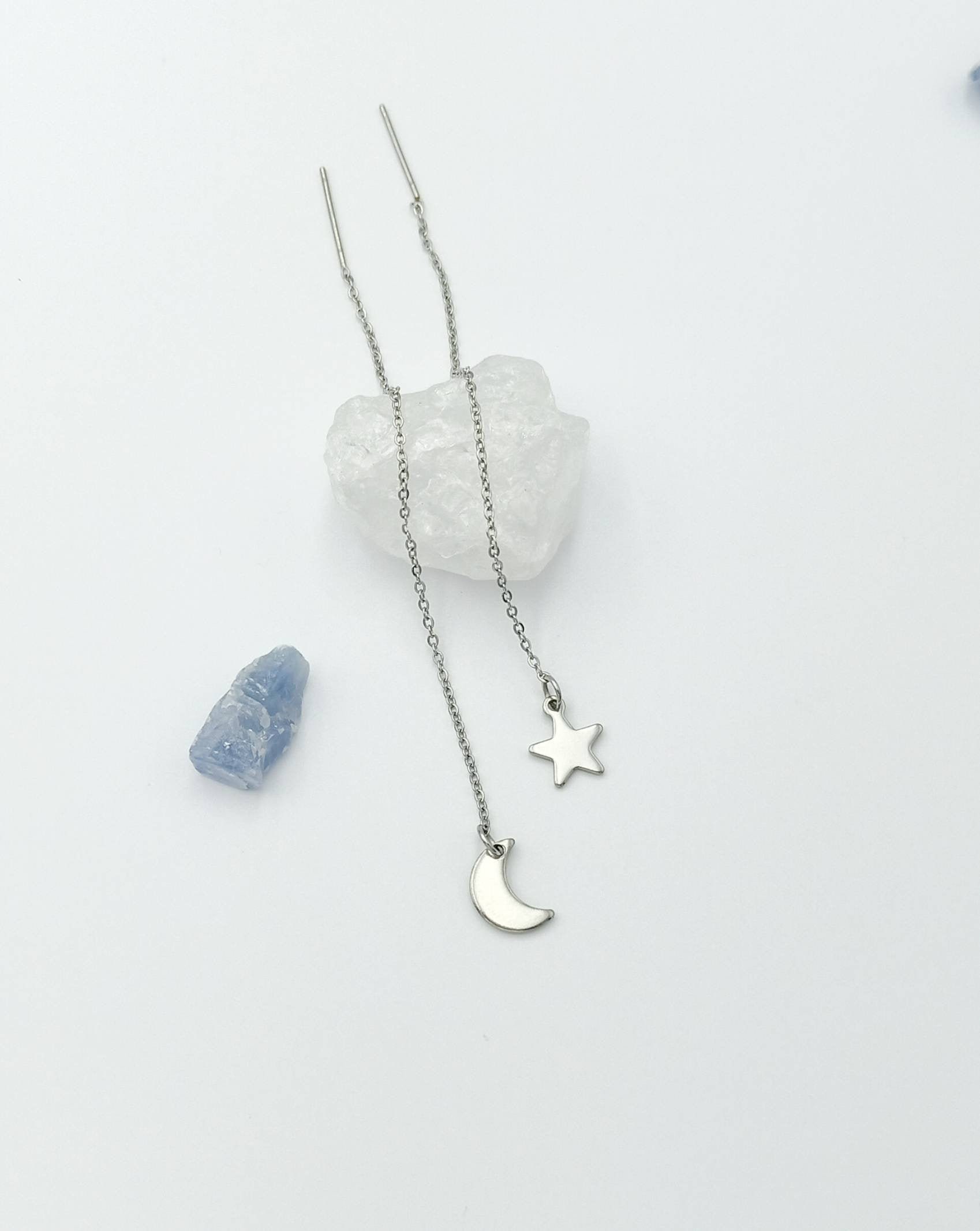 Thread Moon Star Earrings Mismatched Threader Celestial Thread | Etsy