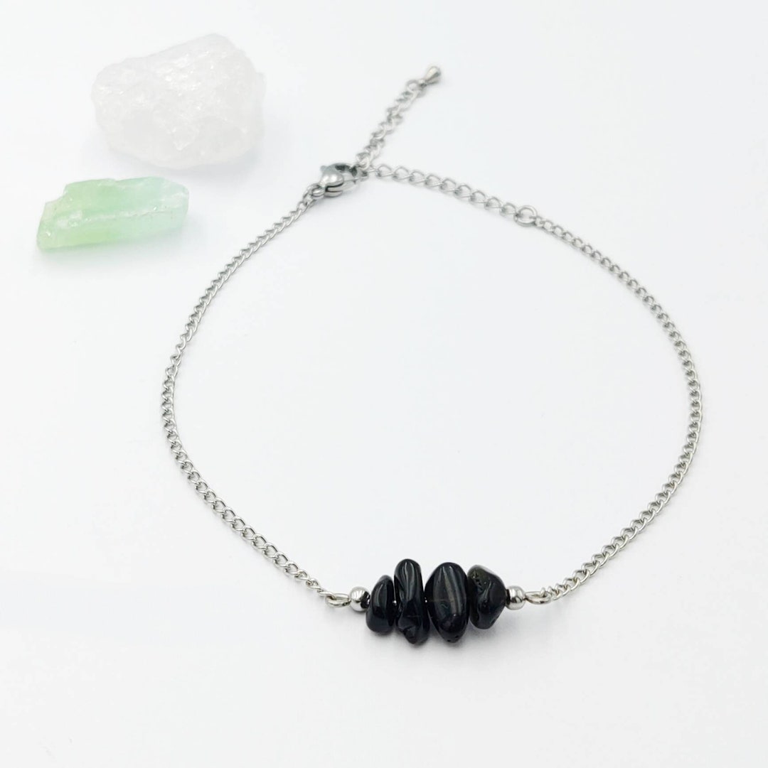 Obsidian Anklet Bracelet Healing Crystals Black Stone Chain Friendship ...