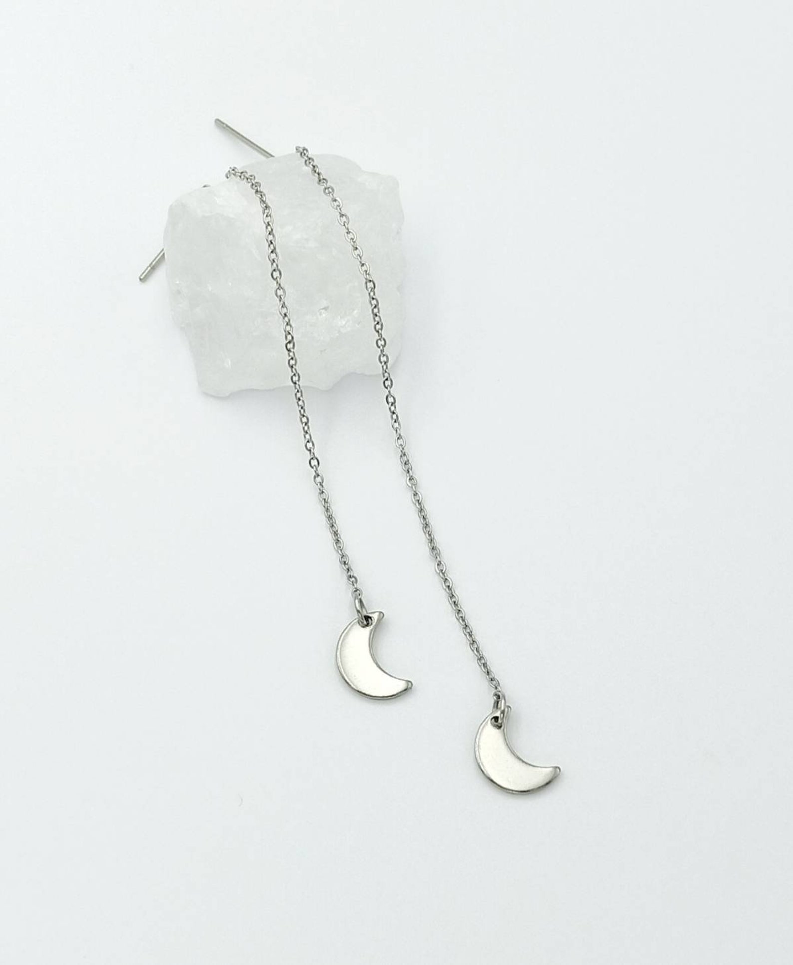 Thread Moon Star Earrings Mismatched Threader Celestial Thread - Etsy