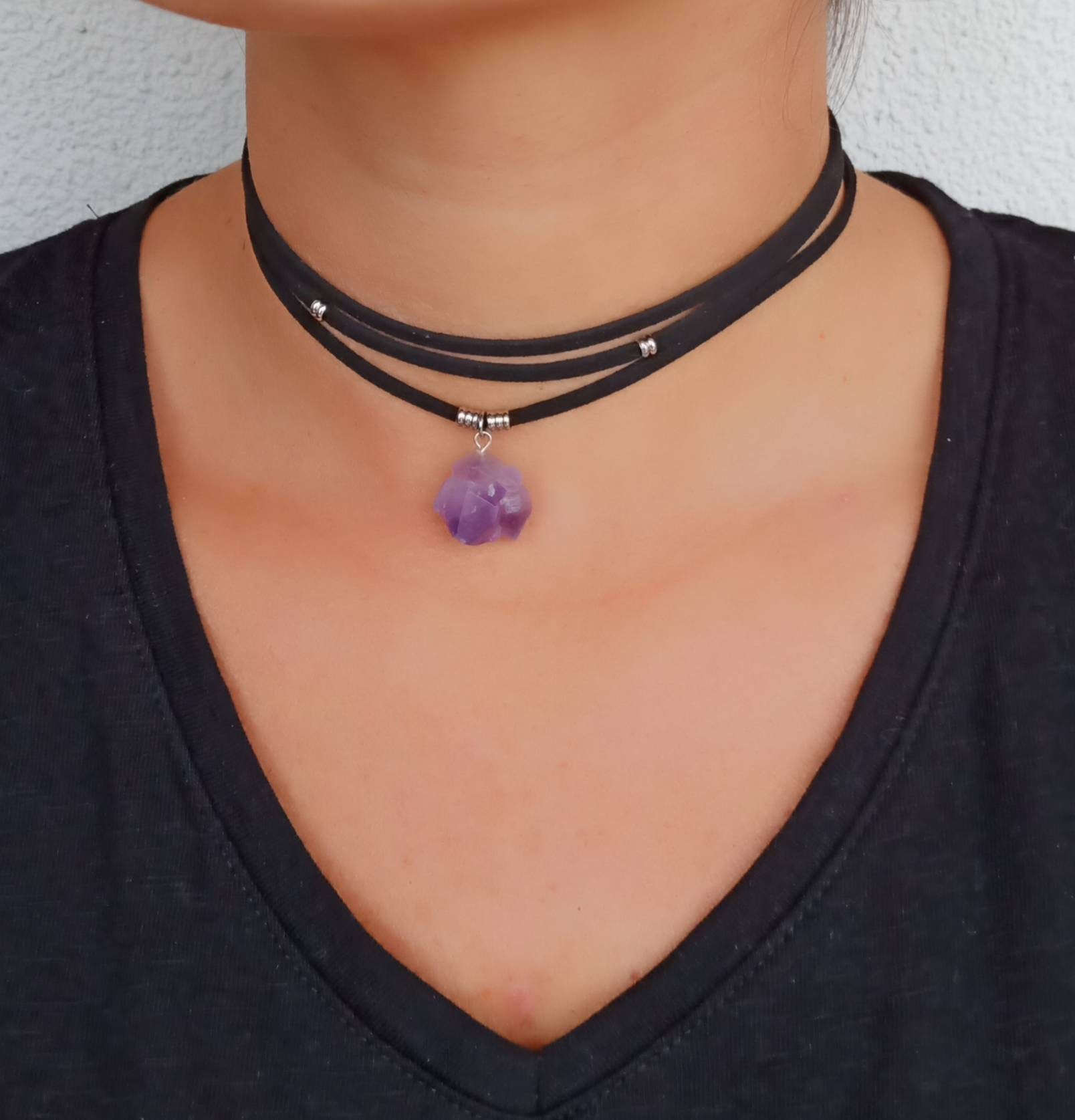 Raw Amethyst Choker Necklace February Birthstone Boho Healing | Etsy