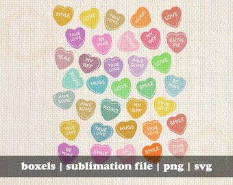 Funny Cute Conversation Hearts SVG, Sweet Candy Heart PNG Bundle, Retro ...