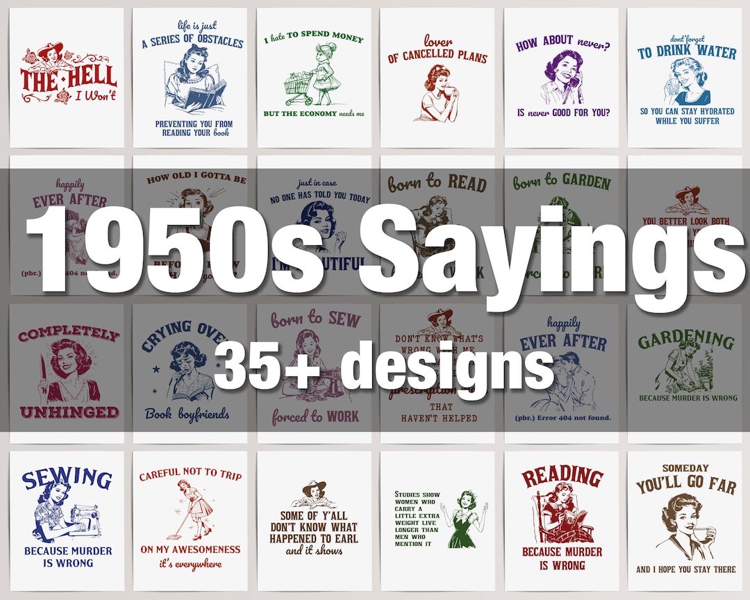 Bundle D | 35+ 1950s Housewives & Other Sayings (digital Download Files) - Etsy