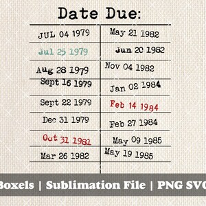 Library Due Date Card Svg - Etsy