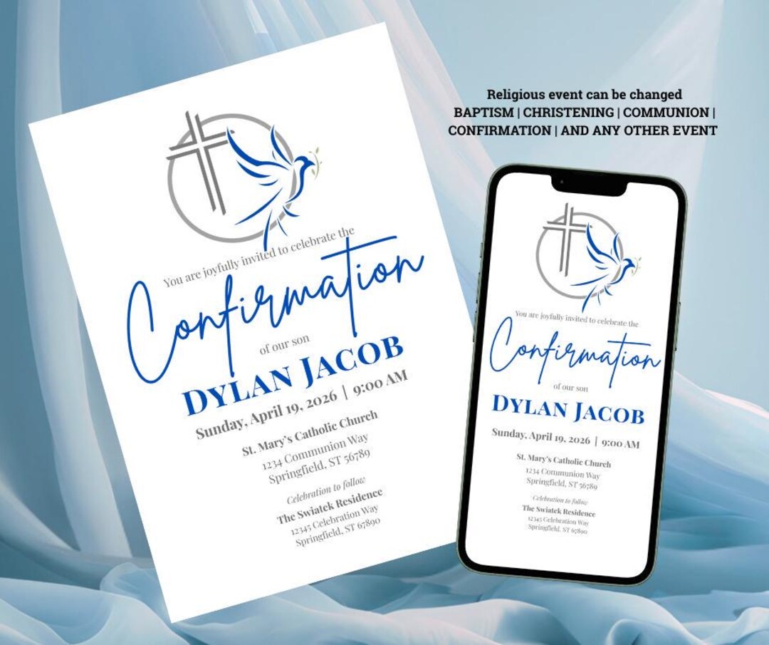 Confirmation Invitation Template Digital Download Editable Design Blue ...