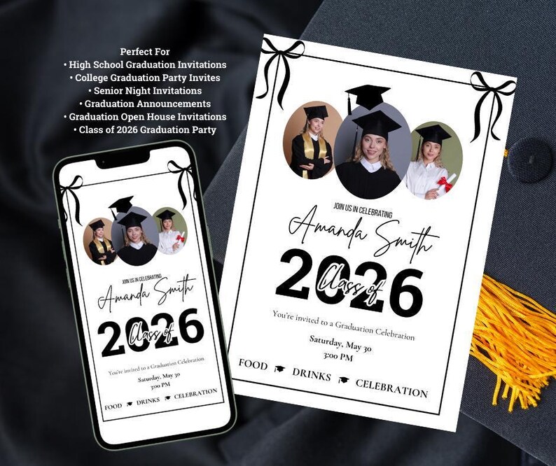 Graduation Photo Template Class Invitation Senior Party Celebration ...