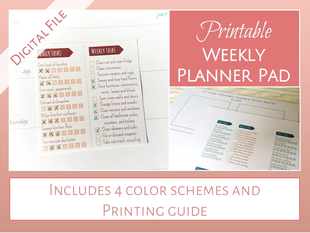 PRINTABLE Sticky Note Weekly Planner Pads: Daily & Weekly Chore ...