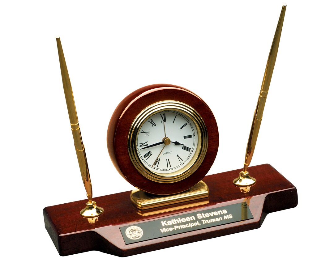 Customized Desk Clock and Pen Set | Desktop Wood Clock | Office Decor ...