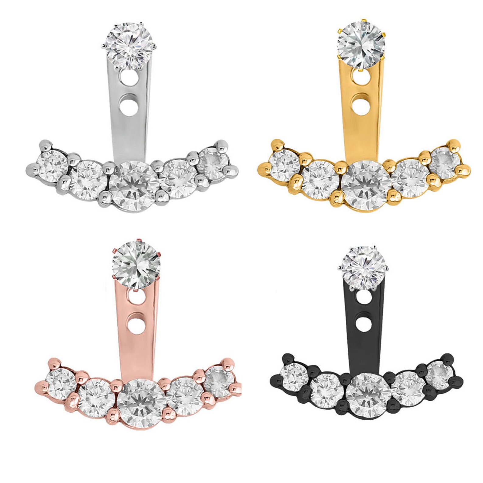 316L Surgical Steel 5 Stone Ear Jacket Earrings Ear Cartilage | Etsy