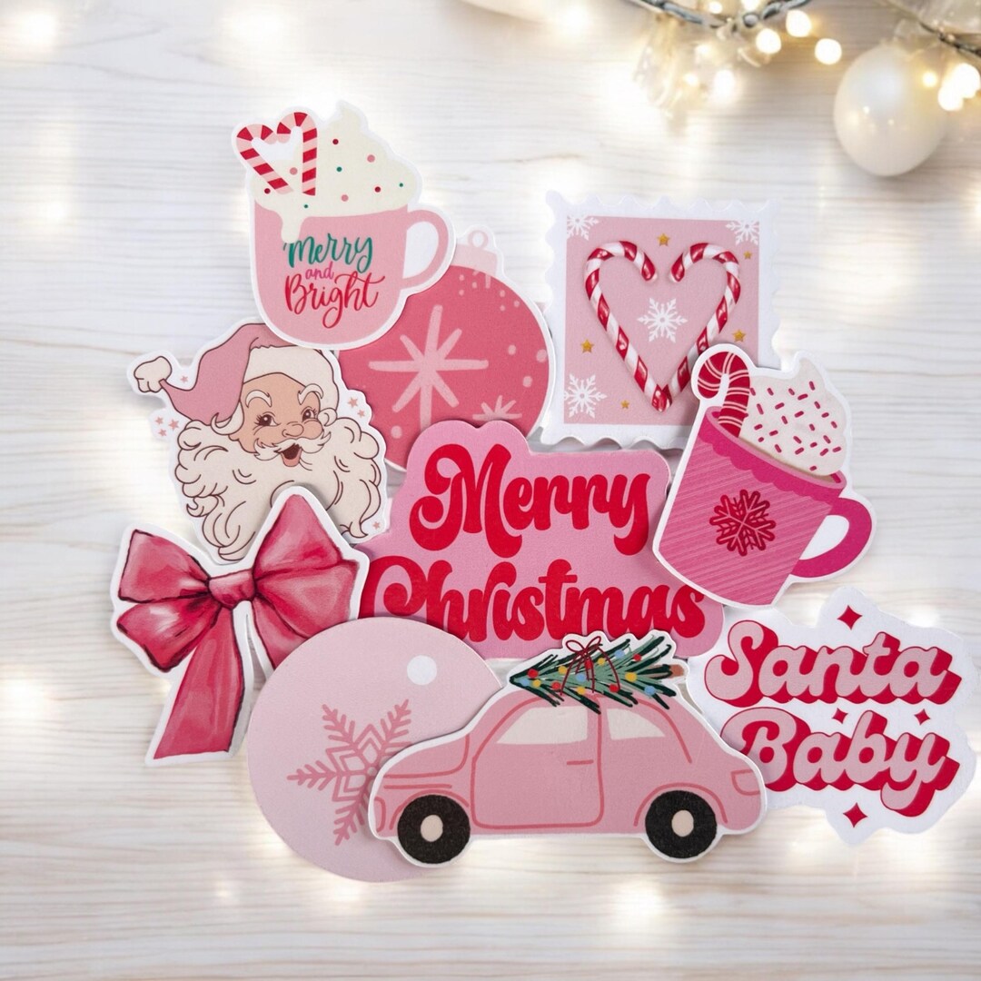 Vintage and Retro Inspired Pink Christmas Stickers - Etsy