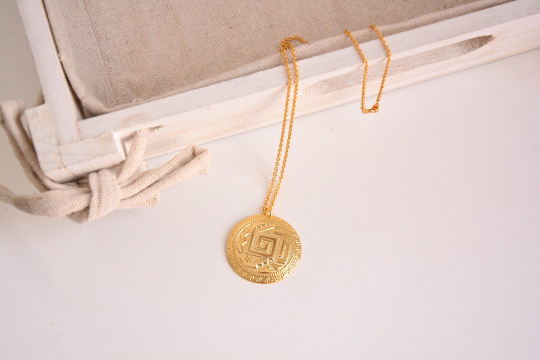 Maya Gold Coin Medallion Necklace • Large Gold Medallion Necklace ...
