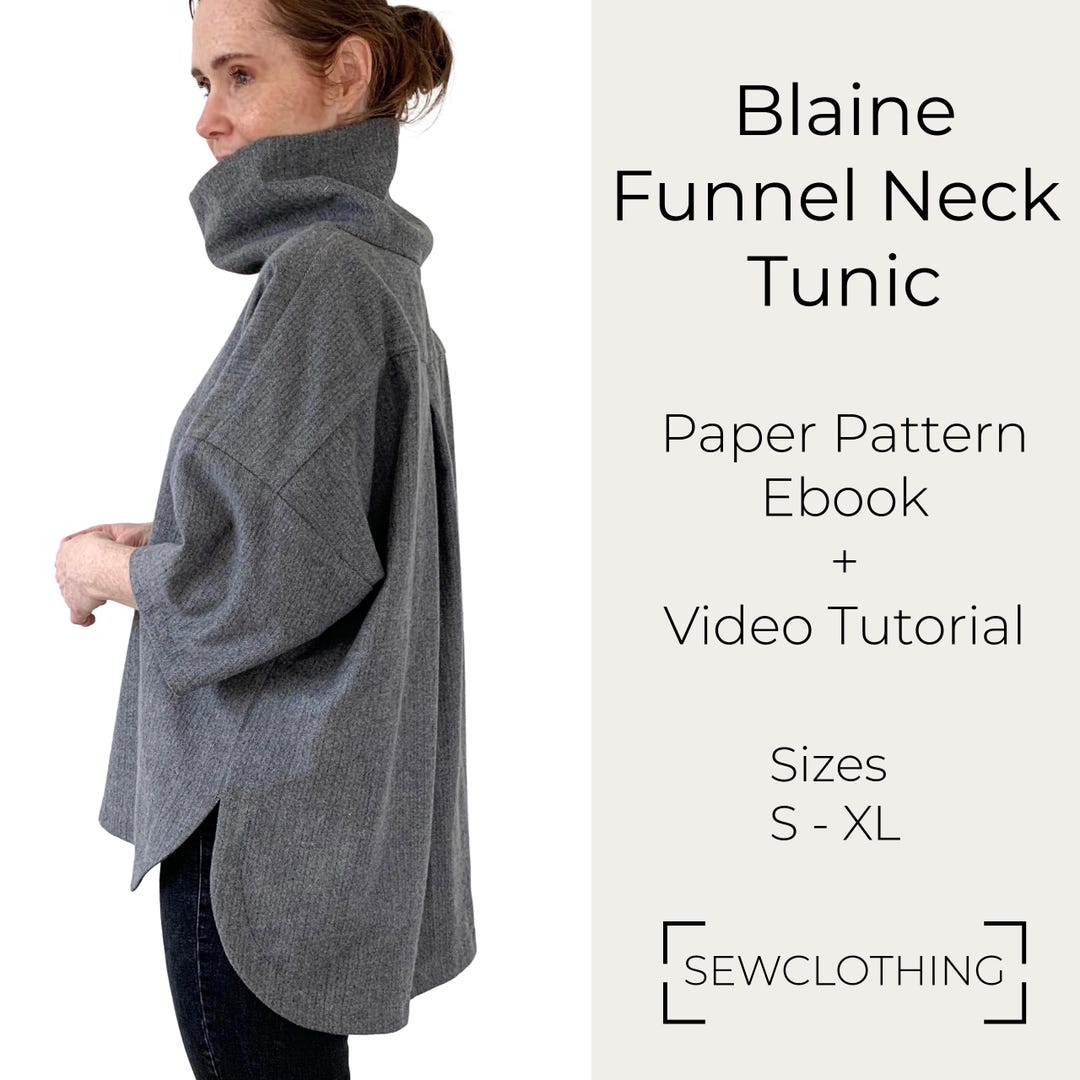 Funnel Neck Tunic Sewing Pattern, Oversized Top (PRINTED PAPER PATTERN ...